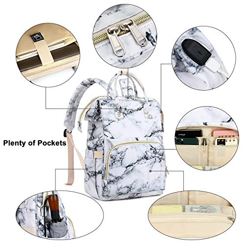 CAMTOP Travel Laptop Backpack with USB Charging Women Girls 15.6 Inch Lightweight College School bookbag (Marble)