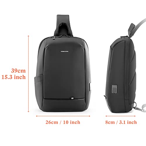 Kingsons Sling Bag Large-Capacity Shoulder Bag Crossbody Bag Casual Chest Bag For Men With USB Charging Port Ipad Cross Bag Anti-Theft Travel Hiking Waterproof,Business Package Accommodates 13.3" PC