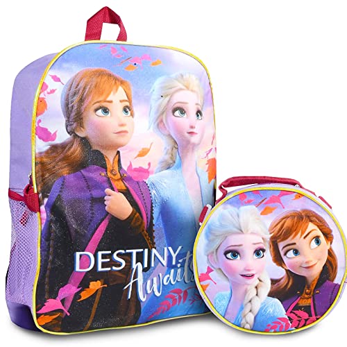 Disney Frozen Backpack with Lunch Box - Bundle with Frozen Backpack for Girls, Lunch Bag, Water Bottle, Frozen Stickers, More | Frozen Backpack Set