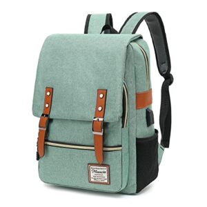 mancio vintage slim laptop backpack for women men,tear resistant business school college bag with usb charging port, green.