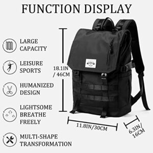 BONVEN Roll Top Backpacks for Men Laptop Backpack Fits 17.3 inch Laptop Black Backpack 3 Forms Fashion Rucksack for Travel Work School Outdoor