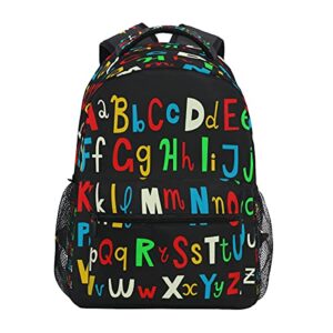 yppahhhh education alphabet school bag backpack college bookbag, rainbow letter laptop backpacks computer bag travel hiking camping daypack for women girls men boys students