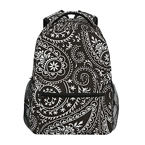 Backpack Daypack Casual Bag Paisley Mandala Black White Vintage Shoulder Rucksack