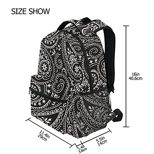 Backpack Daypack Casual Bag Paisley Mandala Black White Vintage Shoulder Rucksack