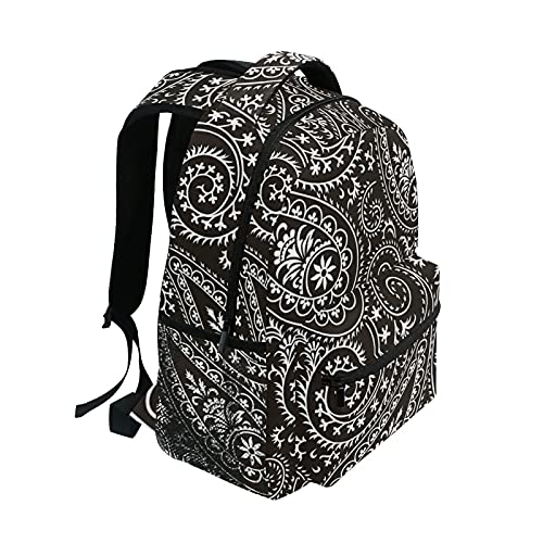 Backpack Daypack Casual Bag Paisley Mandala Black White Vintage Shoulder Rucksack