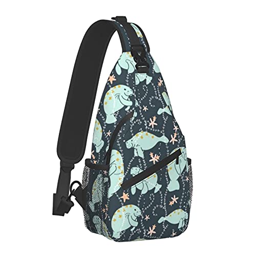 AMRANDOM Fashion Sling Backpack Lightweight Crossbody Shoulder Bag Manatee Animals, Outdoor Chest Daypack with Adjustable Strap for Cycling Gym Hiking, One Size