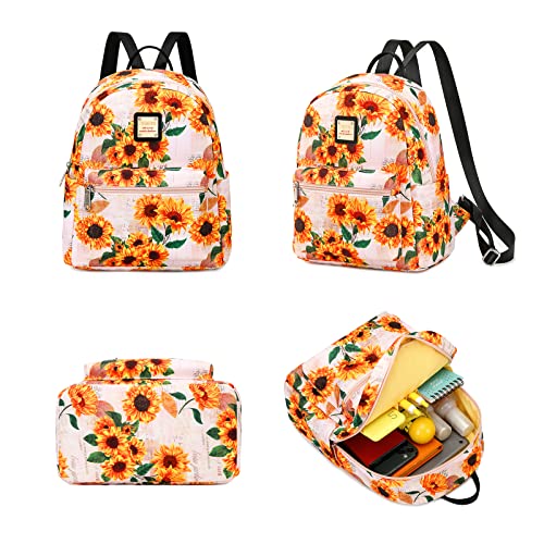 Women Mini Sunflower Backpack Cute Small Travel Backpack Purse Nylon Waterproof Casual Daypack Shoulder Backpack for Adult Girls Kids