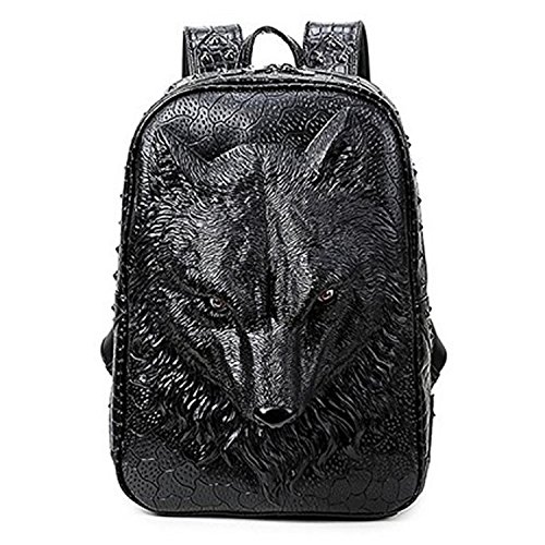 Seamand Personalized 3D Wolf PU Leather Casual Laptop Backpack School Bag