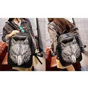 Seamand Personalized 3D Wolf PU Leather Casual Laptop Backpack School Bag