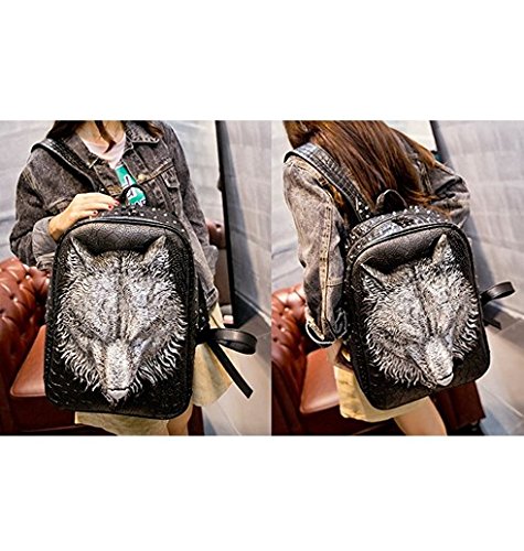 Seamand Personalized 3D Wolf PU Leather Casual Laptop Backpack School Bag