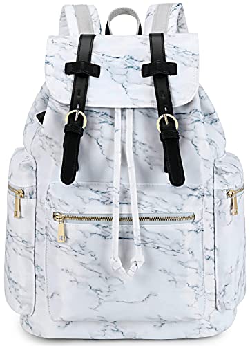 Travel Laptop Backpack for Women and Mens School College Bookbag for Notebook with Trolley Sleeve on Suitcase (Marble white)