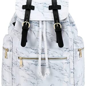 Travel Laptop Backpack for Women and Mens School College Bookbag for Notebook with Trolley Sleeve on Suitcase (Marble white)