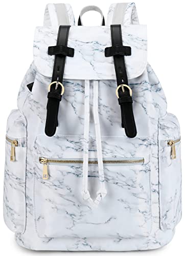 Travel Laptop Backpack for Women and Mens School College Bookbag for Notebook with Trolley Sleeve on Suitcase (Marble white)