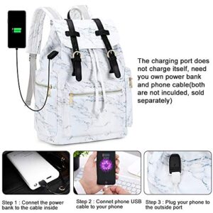 Travel Laptop Backpack for Women and Mens School College Bookbag for Notebook with Trolley Sleeve on Suitcase (Marble white)