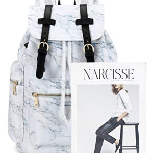 Travel Laptop Backpack for Women and Mens School College Bookbag for Notebook with Trolley Sleeve on Suitcase (Marble white)