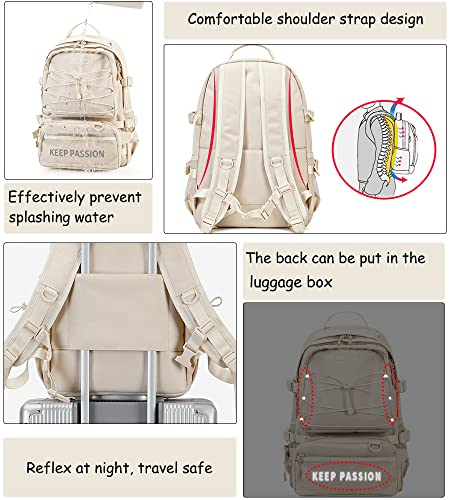 Laptop Backpacks for Women Men 16 Inch School Bag College Backpack Anti Theft Travel Daypack Bookbag for Teens Girls Students (Beige)