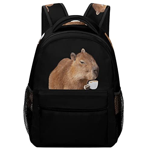 Capybara Sipping Coffee Backpack for Women,Laptop Backpack for Men,Lightweight Travel Casual Backpack Bookbag with Large Capacity,16inch