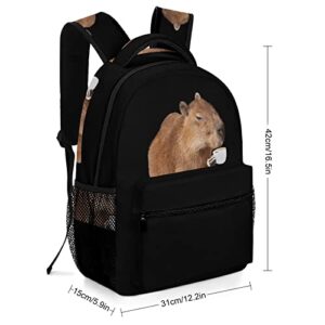 Capybara Sipping Coffee Backpack for Women,Laptop Backpack for Men,Lightweight Travel Casual Backpack Bookbag with Large Capacity,16inch