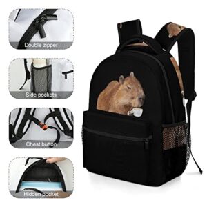 Capybara Sipping Coffee Backpack for Women,Laptop Backpack for Men,Lightweight Travel Casual Backpack Bookbag with Large Capacity,16inch