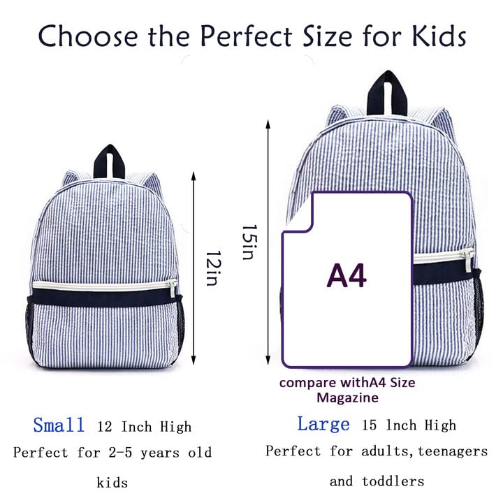 GFU Toddler Backpack, Seersucker Gingham Kids Backpack for Boys and Girls, Preschool Kids Backpack, Lightweight Schoolbag for Child, Large