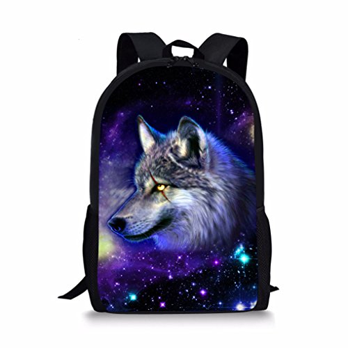 Dellukee Middle School Backpack 3D Wolf Printed Black Book Bag For Teens Boys Girls One_Size