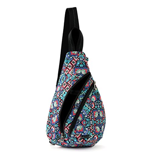 Sakroots Women's On The Go Sling Backpack in Nylon Eco Twill, Multi Ikat World