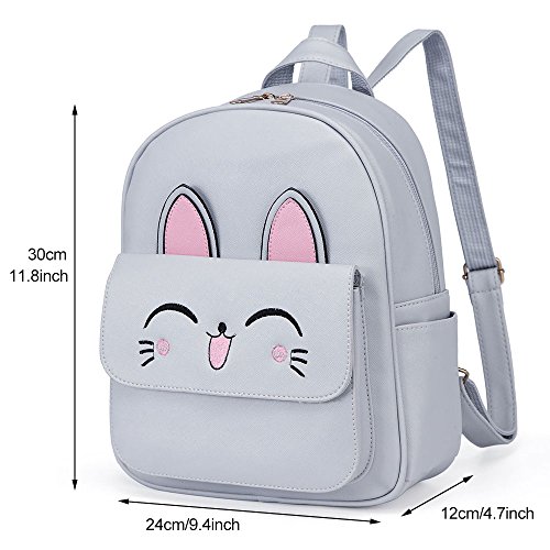 DIOMO Mini Backpack for Girls Cute Cat Small Purse, 4-PCS Casual Daypacks for Women Girls (Grey)