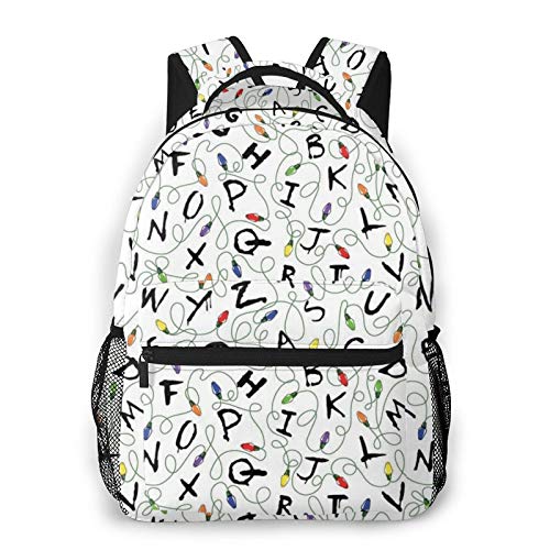 Men's Backpack Multipurpose Colorful Letter White Pattern Laptop Backpack Stylish Daypack Durable Book Bags for Sports, Outdoors, Running, Travel, Hiking