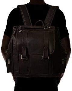 Piel Leather Double Loop Flap-Over Laptop Backpack, Chocolate, One Size