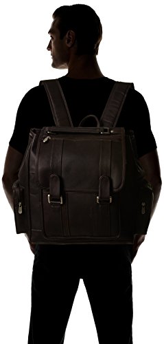 Piel Leather Double Loop Flap-Over Laptop Backpack, Chocolate, One Size