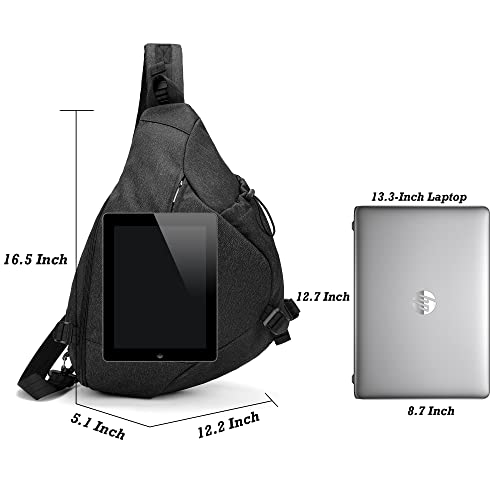 Sling Bag Backpack, Sling Shoulder Backpacks Laptops Travel Outdoors Backpack (Black(13.3''))