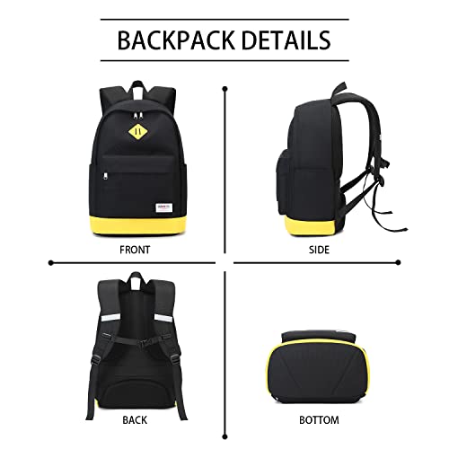 Cusangel Kids Backpack for School, Lightweight Water Resistant Casual Daypack Black Large Elementary Preschool College backpack ,Junior & Middle High School Bookbag for Teen Boys/Men