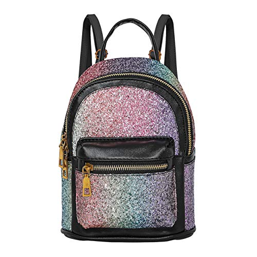 Girls Bling Mini Travel Backpack Kids Children School Bag Satchel Purses Daypack (black rainbow)