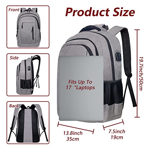 Ogetok Men Travel Backpack for 17.3" Laptop,Business Casual Computer Daypack School Student Bookbag w/ USB Charging Port,Grey