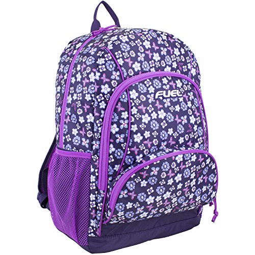 Fuel Multi Pocket Backpack with Fun Prints, Casual Daypack, Multipurpose Bag (Purple Floral Print)