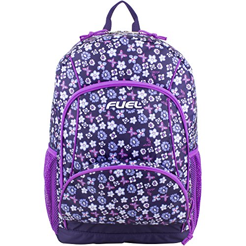 Fuel Multi Pocket Backpack with Fun Prints, Casual Daypack, Multipurpose Bag (Purple Floral Print)