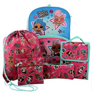 L.O.L. Surprise! Dolls Girls 16" Backpack 5 piece School Set (One Size, Blue/Pink)