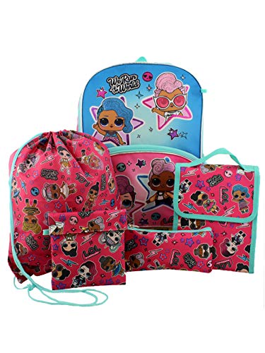 L.O.L. Surprise! Dolls Girls 16" Backpack 5 piece School Set (One Size, Blue/Pink)