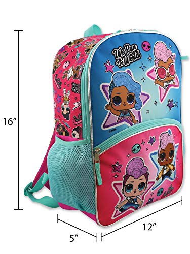 L.O.L. Surprise! Dolls Girls 16" Backpack 5 piece School Set (One Size, Blue/Pink)