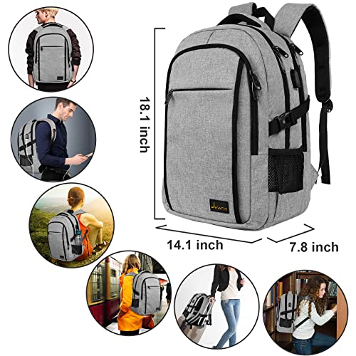 dvarn Laptop Backpack for Men and Women,Waterproof Travel Laptop Backpack with USB Charging Port,Anti Theft College School Backpack (Grey)