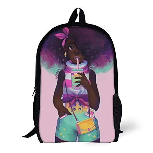 FDASLJ African American Girl 3D Print Backpacks Lightweight Rucksack - 17 inch