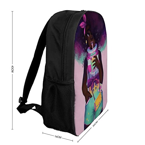 FDASLJ African American Girl 3D Print Backpacks Lightweight Rucksack - 17 inch