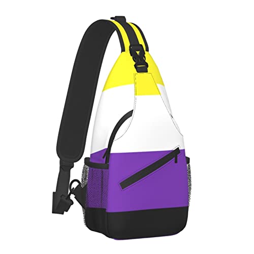 Hicyyu Non-Binary Pride Flag Outdoor Crossbody Shoulder Bag For Unisex Young Adult Hiking Sling Backpack