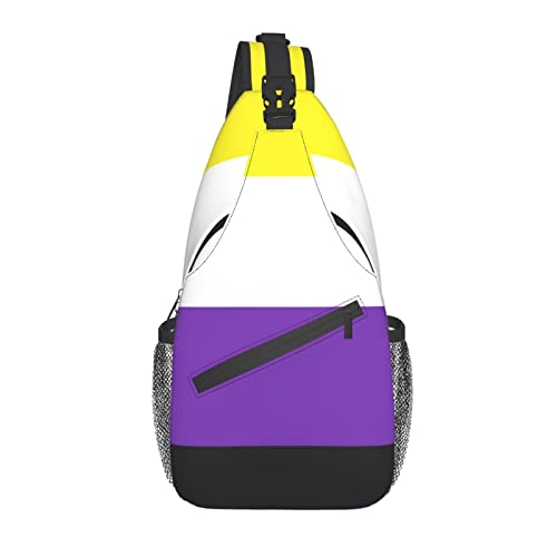 Hicyyu Non-Binary Pride Flag Outdoor Crossbody Shoulder Bag For Unisex Young Adult Hiking Sling Backpack