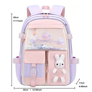 VJQB Bunny Backpack, Bunny School Backpack, Bunny Backpack for Girls, Bunny Backpack for School (A-Large-Purple)