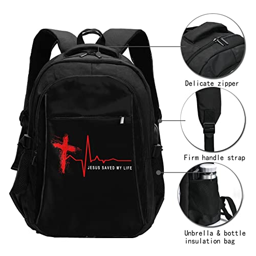 Christian Jesus Saved My Life Cross Funny Travel Laptop Backpack, Business Anti Theft Slim Durable Laptops Backpack Water Resistant College School Computer Bag Gifts For Men & Women Notebook