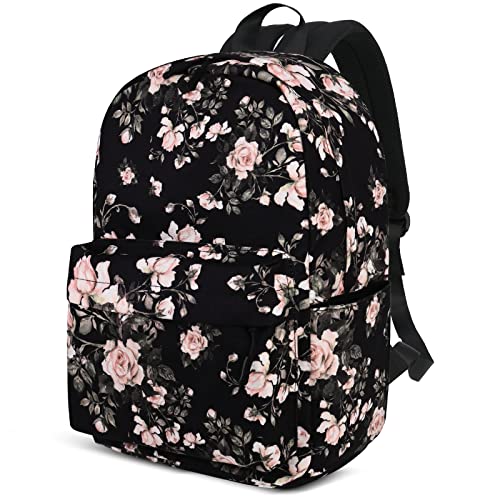 Sinpooo Canvas Backpack ,Washable Recycle Cotton 15.8 Inch Backpack Purse for Women Fashion, College Back Pack Bag for Women Daypack Travel Business Work Bag(Flower)