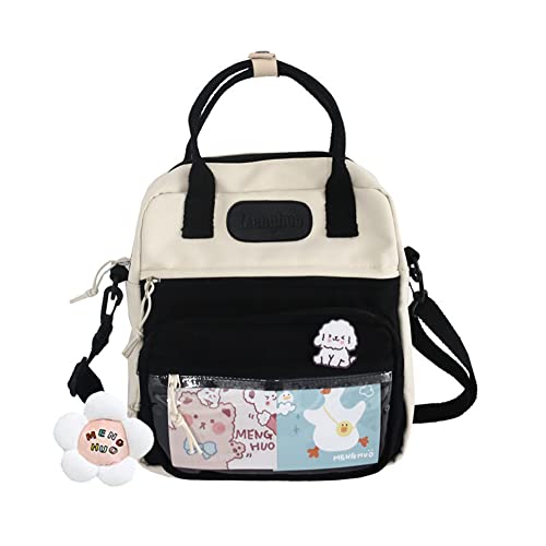 Tonecy Cute Mini Backpacks Kawaii, Japanese Anime Kawaii Backpack School Functional Travel Waterproof Bookbag Laptop Bag (Black,with flower ornament)