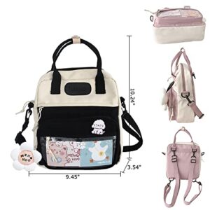 Tonecy Cute Mini Backpacks Kawaii, Japanese Anime Kawaii Backpack School Functional Travel Waterproof Bookbag Laptop Bag (Black,with flower ornament)