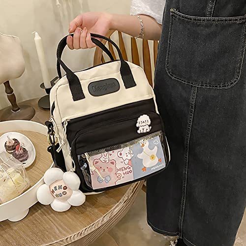 Tonecy Cute Mini Backpacks Kawaii, Japanese Anime Kawaii Backpack School Functional Travel Waterproof Bookbag Laptop Bag (Black,with flower ornament)